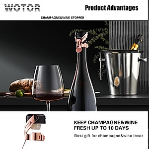 WOTOR Champagne&Wine Bottle Stoppers Stainless Steel with Food Grade Silicone, Leak Proof Keep Fresh Reusable Saver, Cork Suitable for Wine, Champagne, Cava, Prosecco and Sparkling (2 Pack Rosegold）
