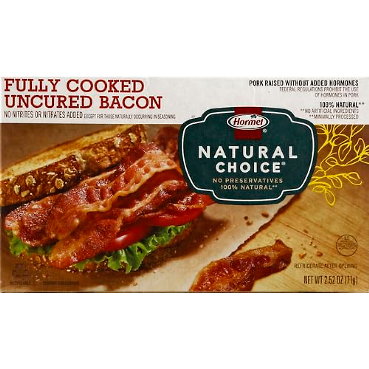 Hormel Natural Choice Fully Cooked Uncured Bacon, 2.5 Oz