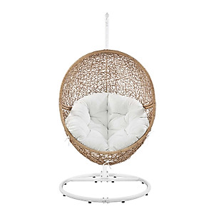Modway Encase Outdoor Patio Rattan Swing Chair in Cappuccino White