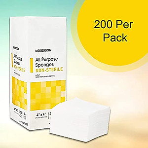 McKesson All Purpose Sponges, Non-Sterile, 4-Ply, 100% Cotton, 2 in x 2 in, 200 Per Pack, 1 Pack