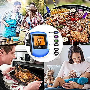 Bluetooth Meat Thermometer, Wireless BBQ Thermometer, Digital Cooking Thermometer for Grilling Smart APP Control with 6 Stainless Steel Probes, Support iOS & Android (Blue)