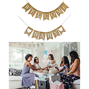 Shimmer Anna Shine Welcome Baby Burlap Banner for Baby Shower Decorations and Gender Reveal Party