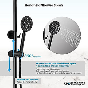 gotonovo Shower faucet Set Matte Black Triple Function with Adjustable Hand Sprayer and Tub Spout SUS 304 Stainless Steel 8 Inch Rainfall Shower Head Bathroom Shower Fixture Wall Mount Complete Set