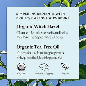 Sky Organics Organic Tea Tree & Witch Hazel for Face, Purifying Facial Toner to Hydrate, Soothe, Cleanse and Balance Blemish-Prone Skin, Helps Minimize The Appearance of Pores, 8 fl oz