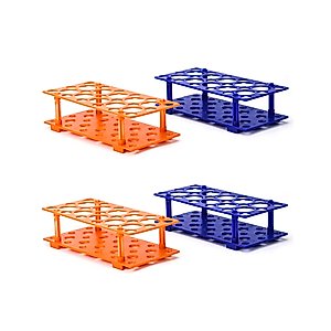 QWORK Plastic Test Tube Rack, 4 Pack Centrifuge Tube Rack Laboratory Holder for 10ml / 15ml / 50ml, 2 Blue and 2 Orange