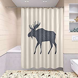 Oyihfvs Moose Wild Deer Silhouette Isolated 4 Pcs Shower Curtain with Matching Doormat Sets, Bath Curtain with Rugs(Bath Mat, U Shape Mat, Toilet Lid Cover Mat) with Hooks