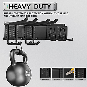 Garage Organization Garage Wall Organizer-Garage Tool Organizer Wall Mount 48in with Adjustable Metal Hooks,Max 440Lbs Yard Tool Organizer,Garden Tool Storage for Shovels Broom Folding Chair,Black