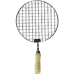 Steel Roasting Roti Jali Wooden Handle with Tong and Pincer Set Roaster,Cooking Rack,Papad Grill,Chapati Grill,Roaster,Food Tong (Round Jali with Wooden Handle)