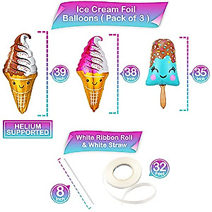 KatchOn, Giant Ice Cream Balloon - 39 Inch, Pack of 3 | Ice Cream Party Decorations | Popsicle Balloons for Ice Cream Birthday Party Decorations | Ice Cream Cone Balloon for Ice Cream Decorations