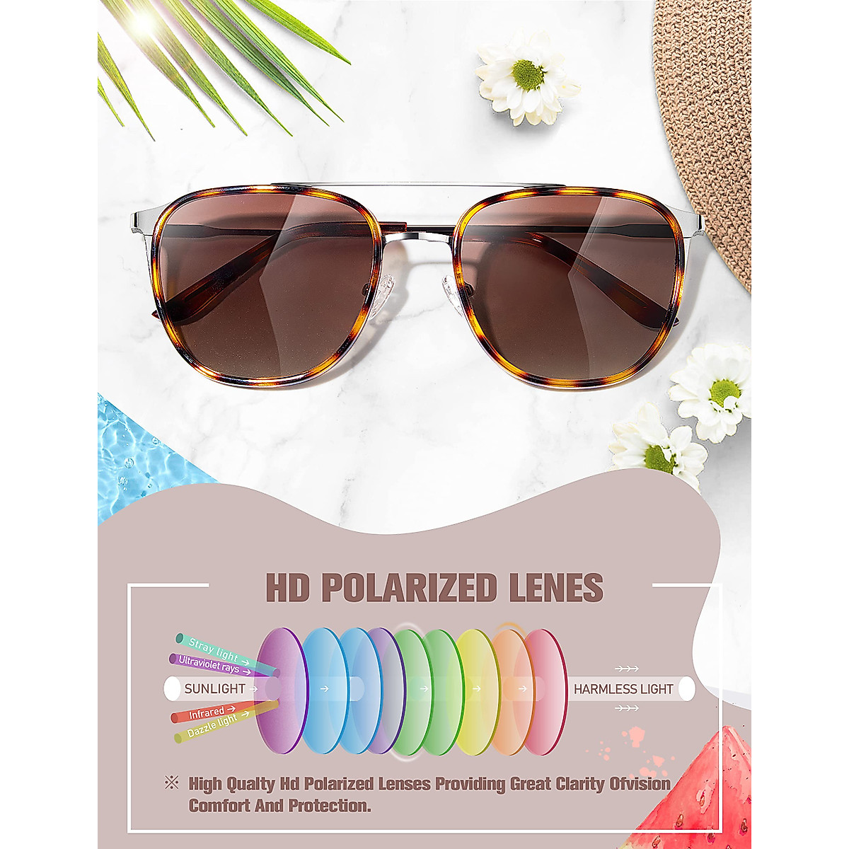 BIRCEN Women Sunglasses Polarized UV - Protection Womens Round Brown Trendy Aviator Sunglass BC2002