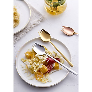 Sporks Stainless Steel Gold 6-Pack Dessert Salad Flatware Set 7.5 Inch Spoons Salad Forks