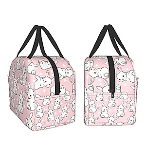 Ucsaxue Cute Bunny And Heart On Pink Lunch Box Reusable Lunch Bag Work Bento Cooler Reusable Tote Picnic Boxes Insulated Container Shopping Bags For Adult Women Men