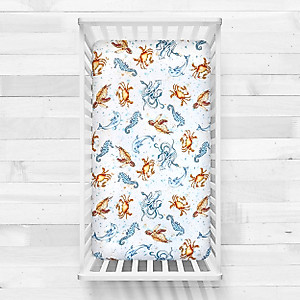 Nautical Design Crib Sheet | Soft Jersey Knit Cotton | Ocean Creature Decor