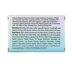 Natural Elephant Dead Sea Sulfur Soap 4.4 oz with Dead Sea Salt, Aloe Vera, Sulphur Face and Body Cleanser Bar for All Skin Types (3 Pack (13.2 oz Total))