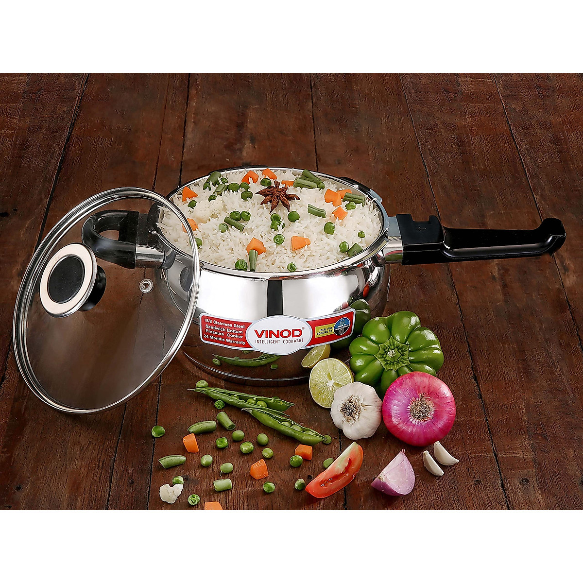 Vinod Pressure Cooker Stainless Steel – Glass Lid Handi Pot - 5.5 Liter – Indian Pressure Cooker – Stove Top Sandwich Bottom – Best Used For Indian Cooking, Soups, and Rice Recipes, Quinoa