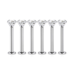 Dyknasz Labret Studs 16G Surgical Steel Monroe Barbell Lip Ring Piercing Jewelry 2mm Clear Diamond CZ with Flat Back for Women Men Silver-Tone