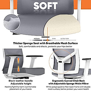 Season wind Ergonomic Office Chair, Mesh Home Office Desk Chairs Big and Tall Computer Chair Swivel Executive Chair with Wheels Heavy People Adjustable Armrest High Back Lumbar Support Headrest Grey