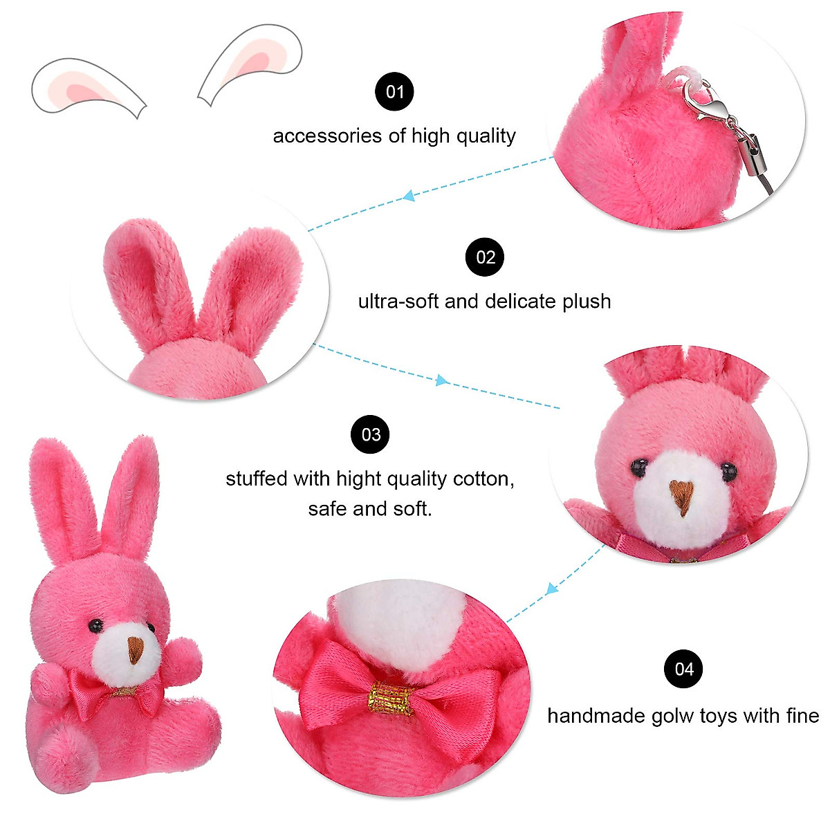 24 Pieces Easter Bunny Rabbit Plush Stuffed Animals 4 Inch Stuffed Bunny Toys Soft Tiny Rabbit Doll Plush Hanging Pendant Ornament Sitting Rabbit Plush Toy for DIY Keychain Easter Party Decorations