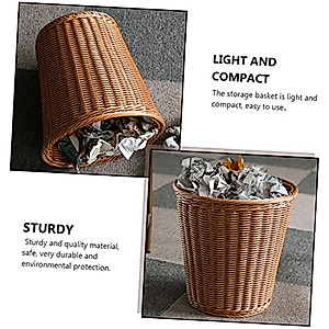 VICASKY 1pc Rattan Trash Can Woven Storage Baskets Seagrass Storage Baskets Decorative Storage Baskets Wicker Garbage Basket Fake Rattan Trash Can Garbage Containers Woven Rubbish Can