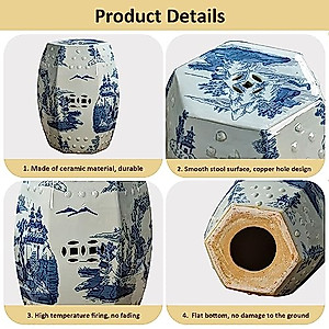 KIROJA Decorative Ceramic Garden Stool, Glazed Hollow Landscape Celadon Shoe-Changing Stool Drum Stool, Suitable for Outdoor Garden, Living Room, Terrace, Etc.