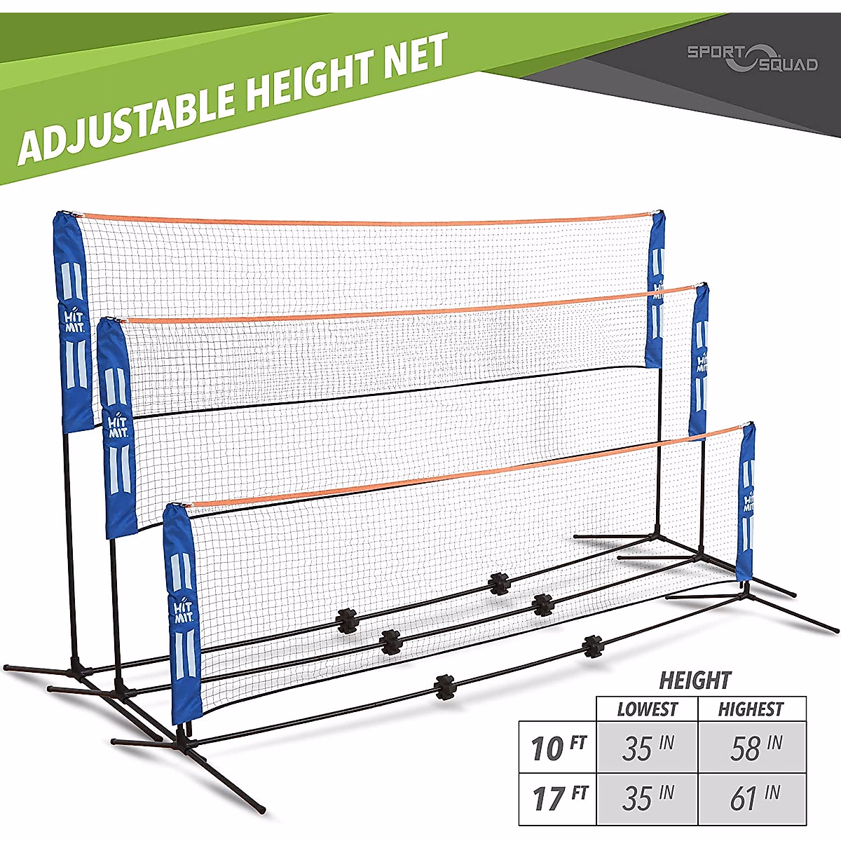 HIT MIT Adjustable Height Portable Badminton Net Set - Competition Multi Sport Indoor or Outdoor Net for Playing Pickleball, Kids Volleyball, Soccer Tennis, Lawn Tennis -Easy and Fast Assembly,17 Feet