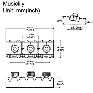 MEETOOT Locking Nut 1Set 43mm Black Guitar Metal String Locking Nut with Mounting Screws and Wrench for Electric Guitar Parts