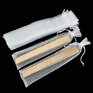 Bezall 50Pcs Organza Hand Fan Bags, 2x10 Inches White Folding Fan Drawstring Bag Hand Fan Decorative Pouch Party Wedding Favor Gift Bags