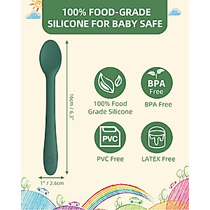 KingKam Silicone Baby Spoons 6 Pack, First Stage Infant Spoons Utensils for Parent & Self-Feeding, Bendable Toddles Training Spoons with Soft-Tip, Dishwasher Safe & Boil-proof