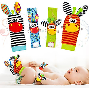 Baby Wrist Rattles Sock Toys - Newborn Baby Sock Toys 0-6 Months Foot Finder and Wrist Rattle Set, Infant Rattle Socks Toy 3-6 Months, Soft Sensory Toys for 0-12 Months Toddler Newborns Boy Girl Gift