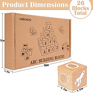 AXEARTE Alphabet Letters Stacking Blocks, 26 Wooden ABC Building Blocks for Toddlers, Number, Animals Icons on Every Side, Preschool Learning Educational Toys Montessori Sensory Toys for Kids