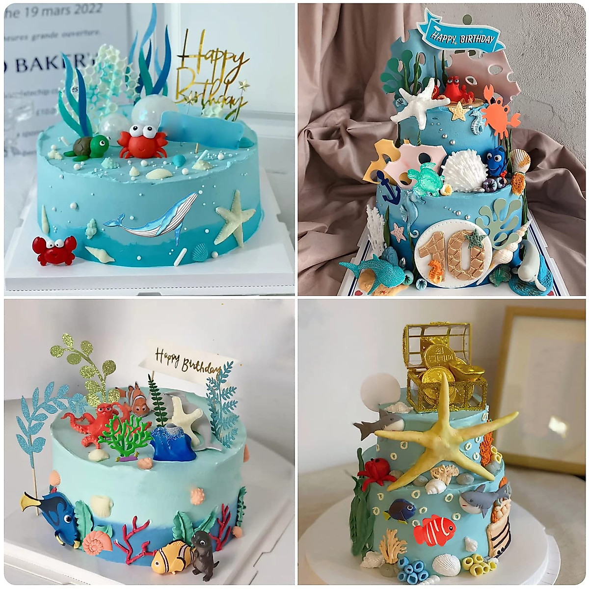 LKDQUTHM Marine Theme Fondant Silicone Molds Seashell Conch Starfish Dolphin Octopus Turtle Chocolate Candy Mold For Cupcake Topper Cake Decorating Gum Paste Polymer Clay Set Of 4