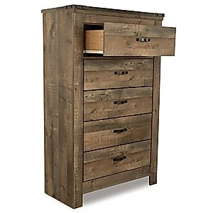 Signature Design by Ashley Trinell Rustic 5 Drawer Chest of Drawers with Nailhead Trim, Warm Brown