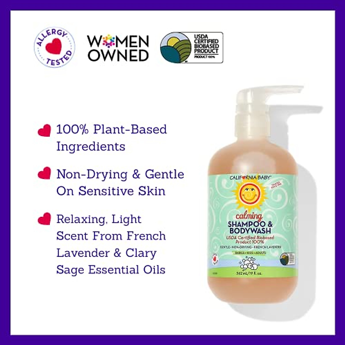 California Baby Calming Lavender Shampoo and Body Wash | 100% Plant-Based (USDA Certified) | Allergy Friendly | Baby Soap and Toddler Shampoo for Dry, Sensitive Skin | 562 mL / 19 fl. oz.