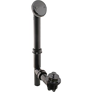 Westbrass A594144-62 14" Tubular Bath Waste & Overflow Assembly with Twist & Close Drain Plug and Two-Hole Faceplate, Matte Black