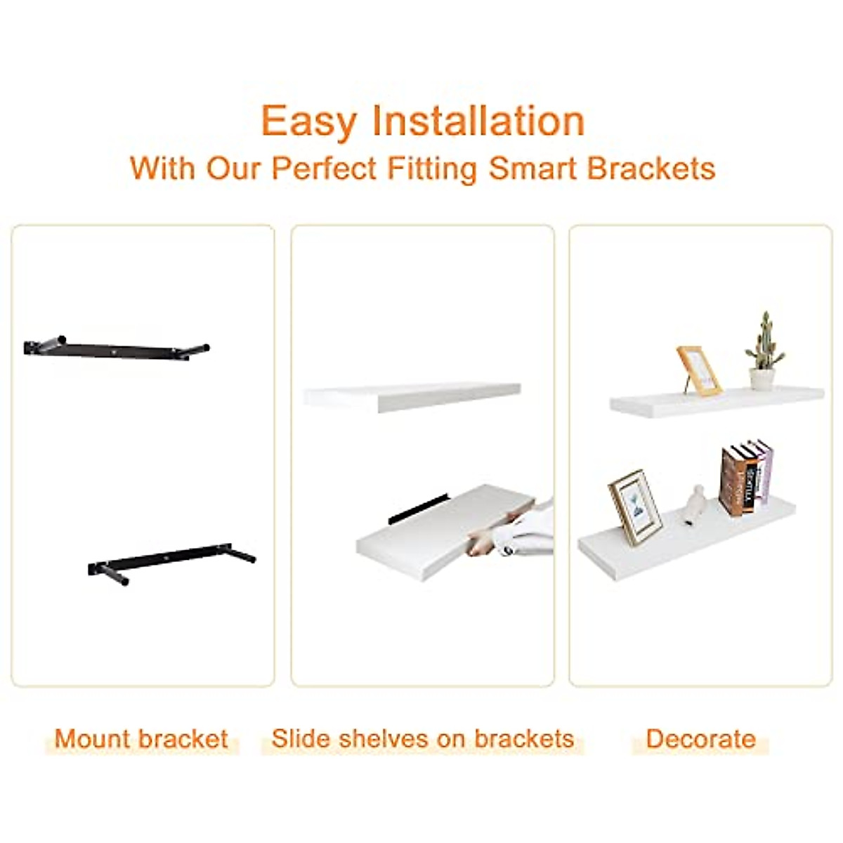 Floating Wall Shelf Set of 2, Wood Wall Decor Storage Shelf, Wall Mount Display Rack for Bedroom, Living Room, Bathroom, Kitchen, Office