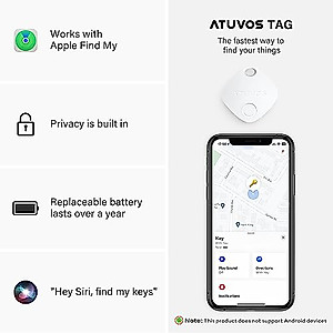 ATUVOS Luggage Tracker, Key Finder, Smart Bluetooth Tracker Pairs with Apple Find My (iOS Only), Item Locator for Bags, Wallets, Keys, Waterproof IP67, Anti-Lost 2 Pack