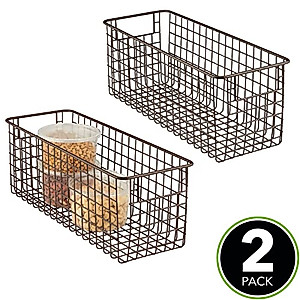 mDesign Slim Metal Wire Food Storage Organizer Basket with Handles - Organization in Kitchen Cabinets, Pantry Shelf, Bathroom, Laundry Room, Closets, Garage, Concerto Collection, 2 Pack, Bronze