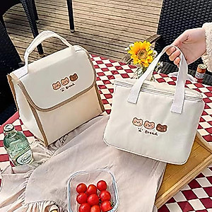 LaurelTree Aesthetic Kawaii Cute Lunch Bag Box Insulated Leakproof Waterproof Durable for Women Girls Kids Office School (Bear-Bucket)