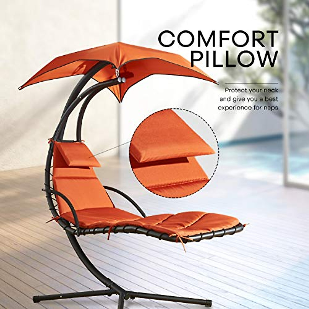 Hanging Chaise Lounge Chair Canopy Floating Chaise Lounger Swing Hammock Chair, for Patio, Garden, Deck and Poolside