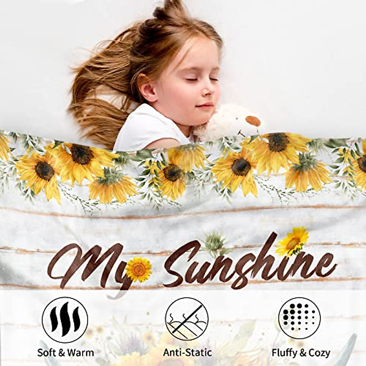 Paready Highland Cow Sunflower Blanket Cow Print Throw Blanket Soft Cozy Blanket for Bedroom Living Room Decor Couch Sofa Lightweight Blanket for Kids Adults-60 X80