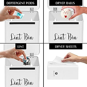 OliKai Laundry Room Organization and Storage Bin 3 Pack Set: Metal Farmhouse Storage Bin Laundry Pods Container Magnetic Lint bin Trash Can and Dryer sheet Dispenser Decorative Storage Organizers with Handle Lids