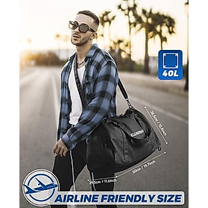 Canway Sports Gym Bag, Travel Duffel bag with Wet Pocket & Shoes Compartment for men women, 45L, Lightweight (Black-40L)