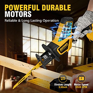 ALLOY POWER 20V Cordless Reciprocating Saw, 0-3500 SPM, with 2 Packs Batteries, Tool-free Blade Change, LED Light Power Reciprocating Saws, 6 Saw Blades Kit for Wood/Metal/PVC Cutting Included