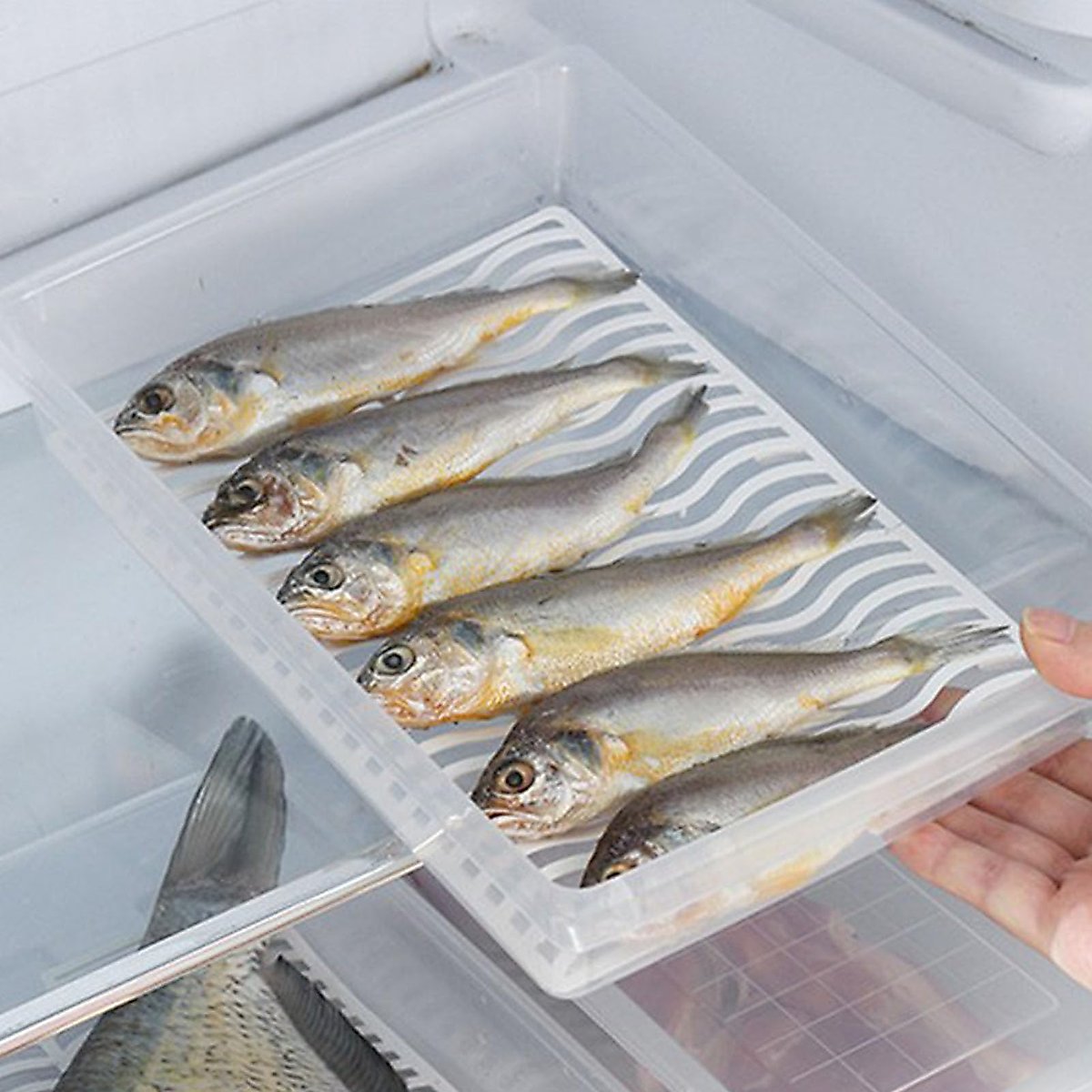 BEIJIALY Plastic Food Containers with Removable Drain Plate and Lid, Fridge Food Box Transparent Rectangular Versatile Food Storage Container Stackable Produce Containers for Home