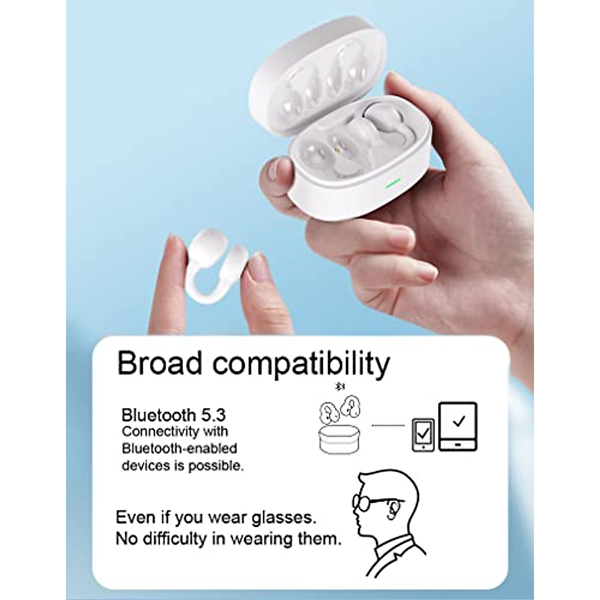 Ear-Clip Bone Conduction Headphones Bluetooth 5.3, Painless Wireless Open Ear Clip on Headphone,Waterproof Mini Sport Running Earring Earphone, Noise Cancelling/HiFi Quality/Long Battery Life