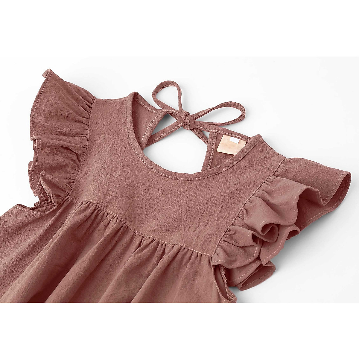 lymanchi Toddler Baby Girl Ruffle Dresses Sleeveless Cotton Linen Casual Playwear 818 Dark Pink 130