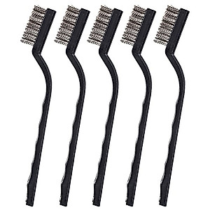 10 Pieces Small Wire Brush Scratch Brush (Stainless Steel + Brass), Curved Handle Masonry Brush Wire Bristle for Cleaning Welding Slag and Rust