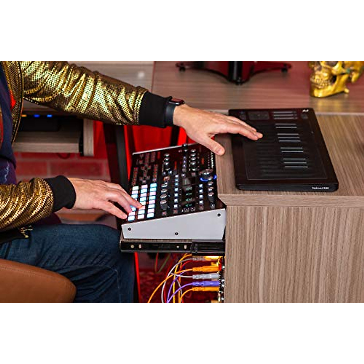 Gator Frameworks Elite Series 10U Studio Rack Desk with Slide-Out Tray and Rear Cable Passthrough; Dark Walnut Finish (GFW-ELITEDESKRK-BRN)