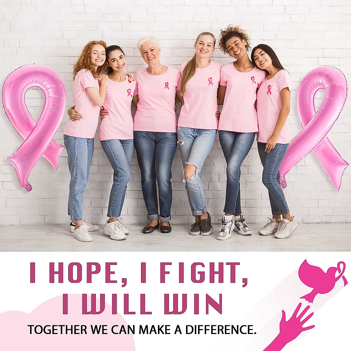 Deekin 12 Pieces 36 Inches Pink Ribbon Jumbo Foil Balloons Breast Cancer Awareness Foil Balloons Pink Metallic Balloons Breast Cancer Awareness Fundraisers Jumbo Foil Balloons