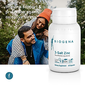 Biogena 3-Salt Zinc - Three Highly bioavailable Organic zinc compounds - 60 Capsules